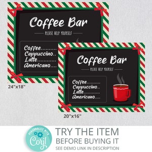 Christmas Coffee Bar Sign With Labels, Cup Tags Coffee Bar Print ...