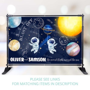 Editable Space Themed Twin Birthday Welcome Sign First Trip Around the ...