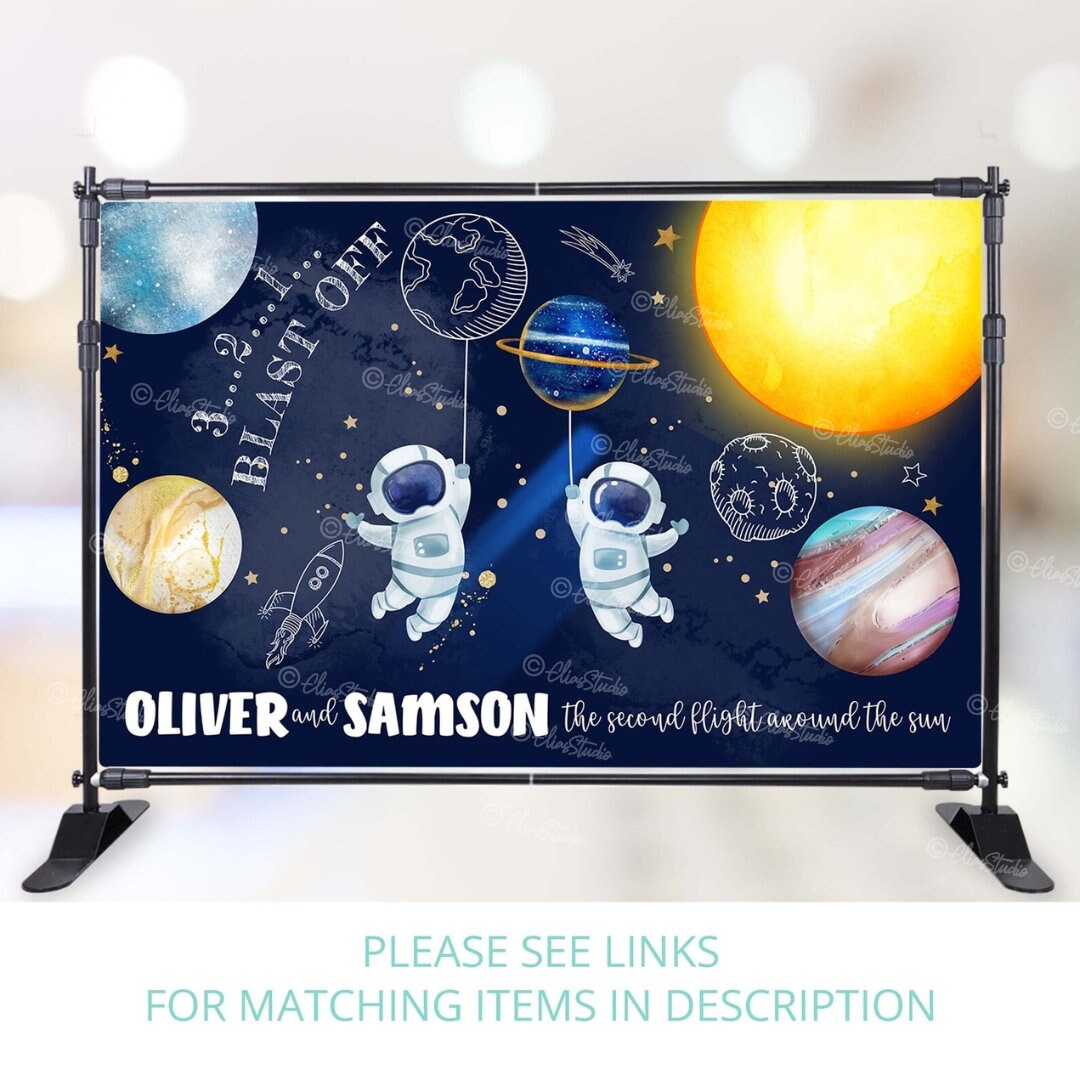 Editable Space Themed Twin Birthday Welcome Sign First Trip Around the ...