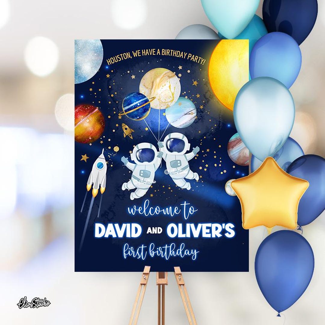 Editable Space Themed Twin Birthday Welcome Sign First Trip Around the ...