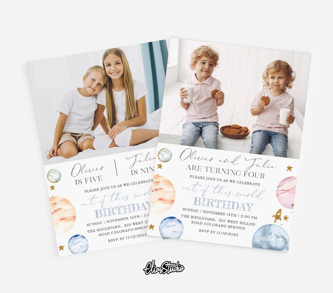 Double Birthday Invitation, Space Birthday Party, Twins Birthday Invite ...