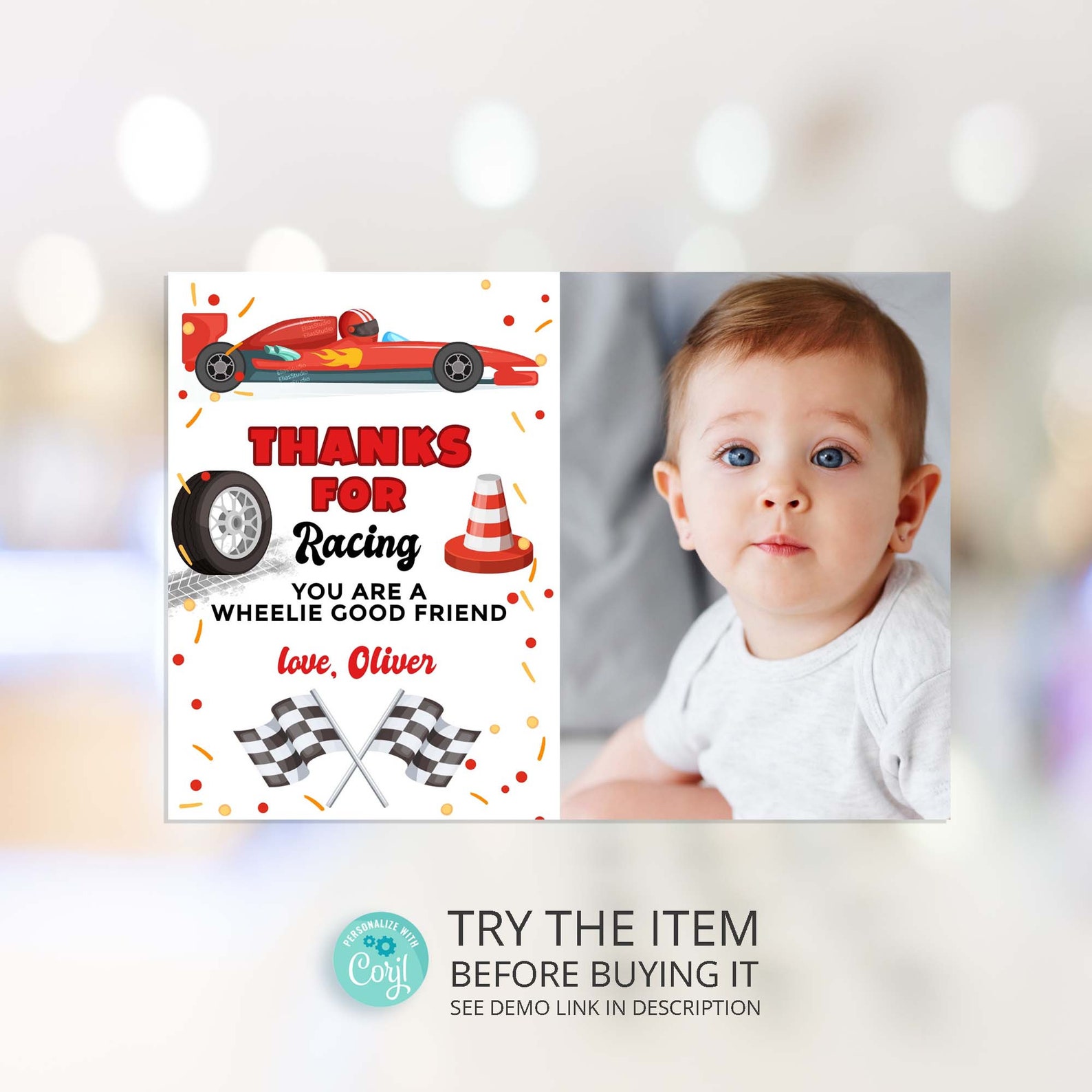 Two Fast Birthday Thank You Card Template With Photo, Fast One Birthday ...