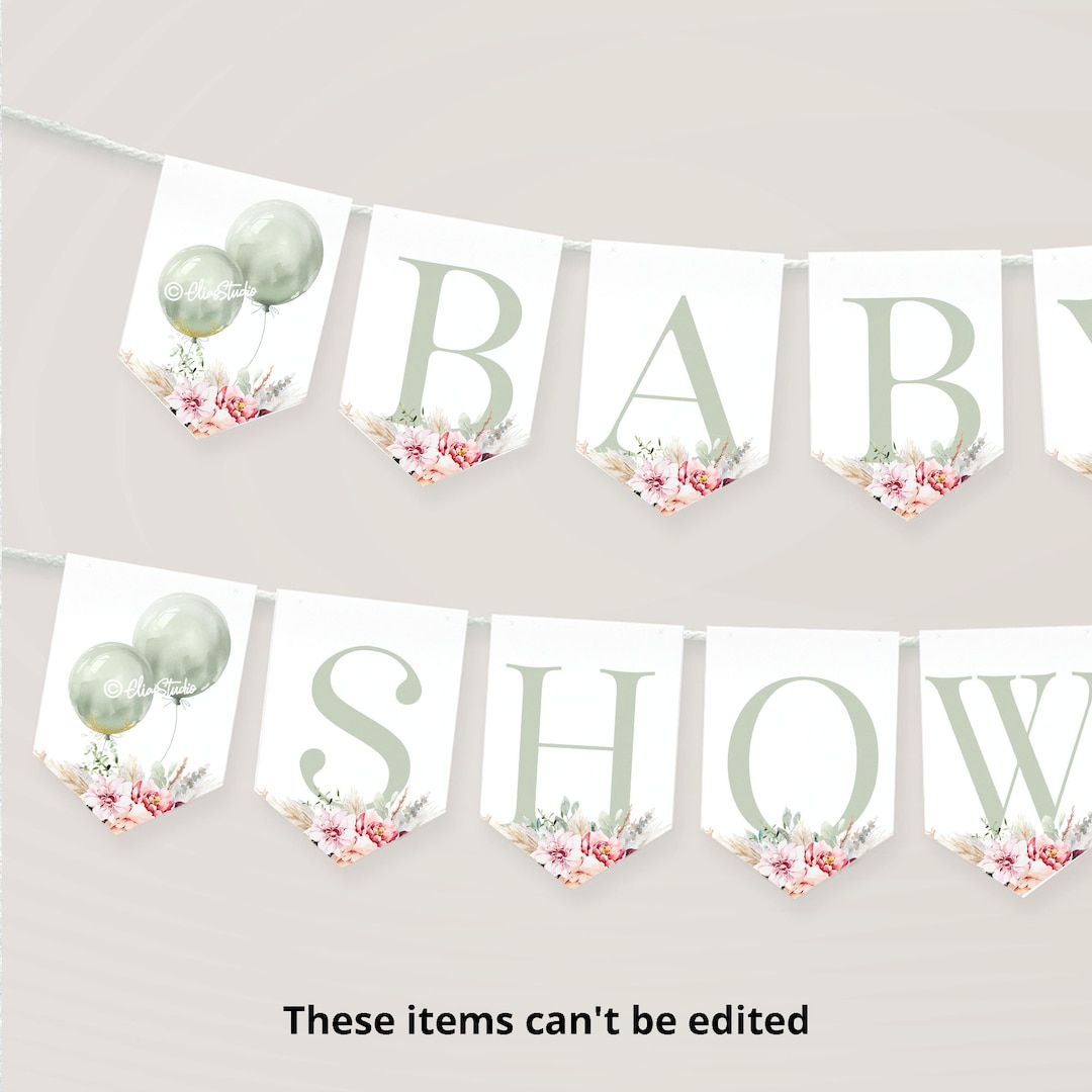 Sage Green Baby Shower Bunting Banner Gender Neutral Baby Shower Flags ...