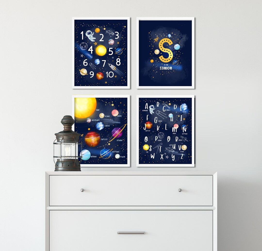 Nursery Sign Space Themed Wall Decor Set of 4 Prints|space Wall Art ...