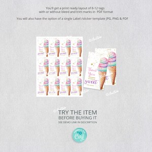 Rainbow Ice Cream Thank You Tags Editable Tags Template Ice Cream ...