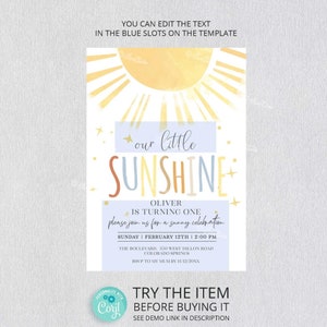 Editable Sunshine Birthday Invitation Template, Our Little Sunshine Boy ...