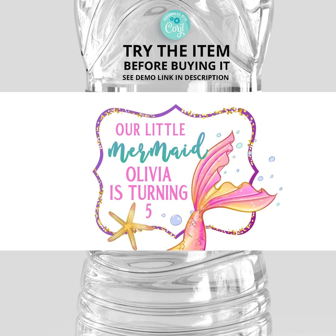 Editable Mermaid Water Bottle Labels Mermaid Tail Birthday Under the ...