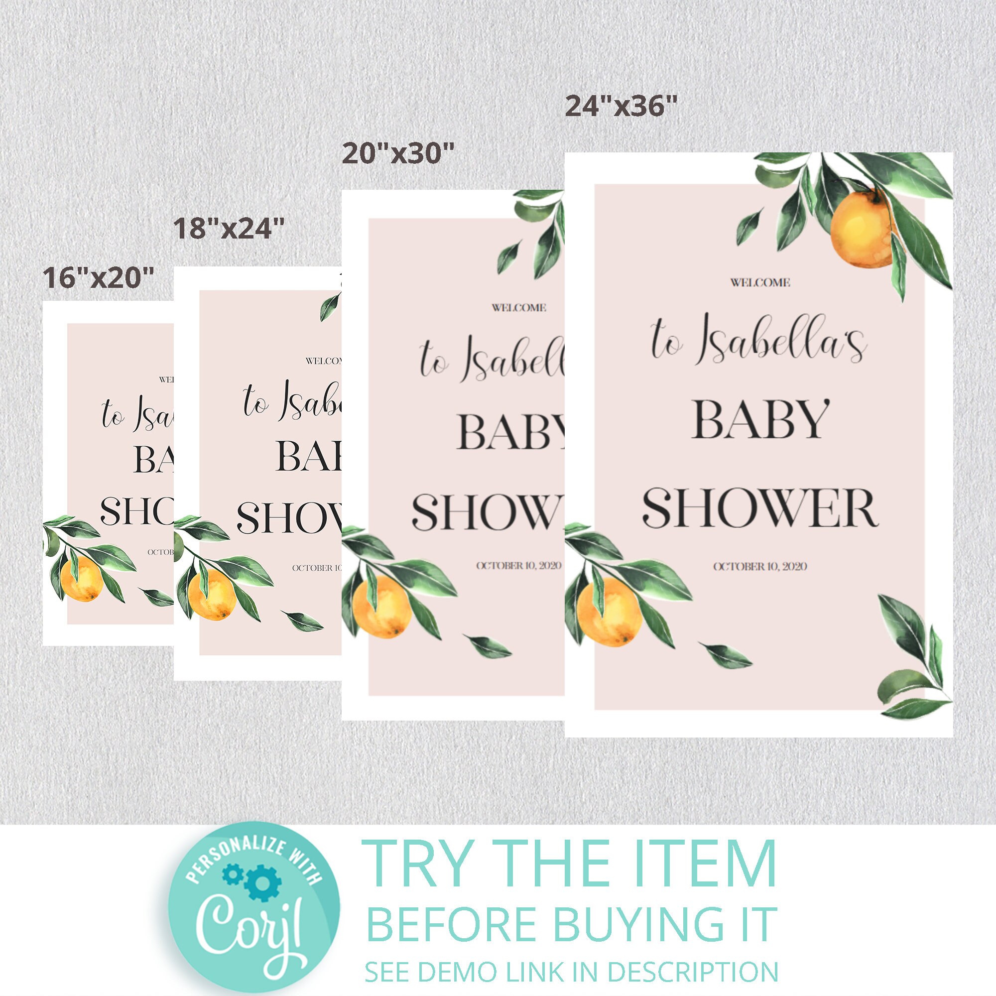 Clementine Orange Baby Shower Welcome Sign 16x20 18x24 20x30 - Etsy