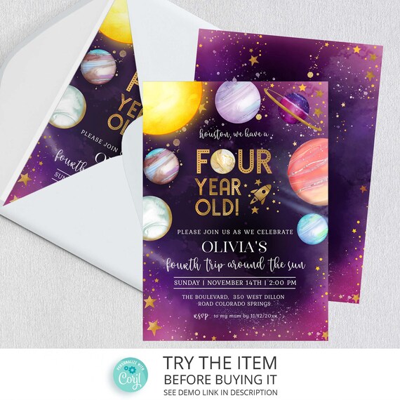 Editable Space Birthday Party Invitation FOURTH Trip Around | Etsy