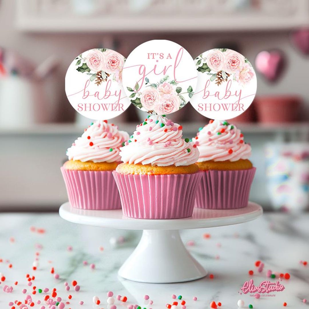 It's a Girl Baby Shower Cupcake Toppers | Winter Wonderland Baby Shower ...