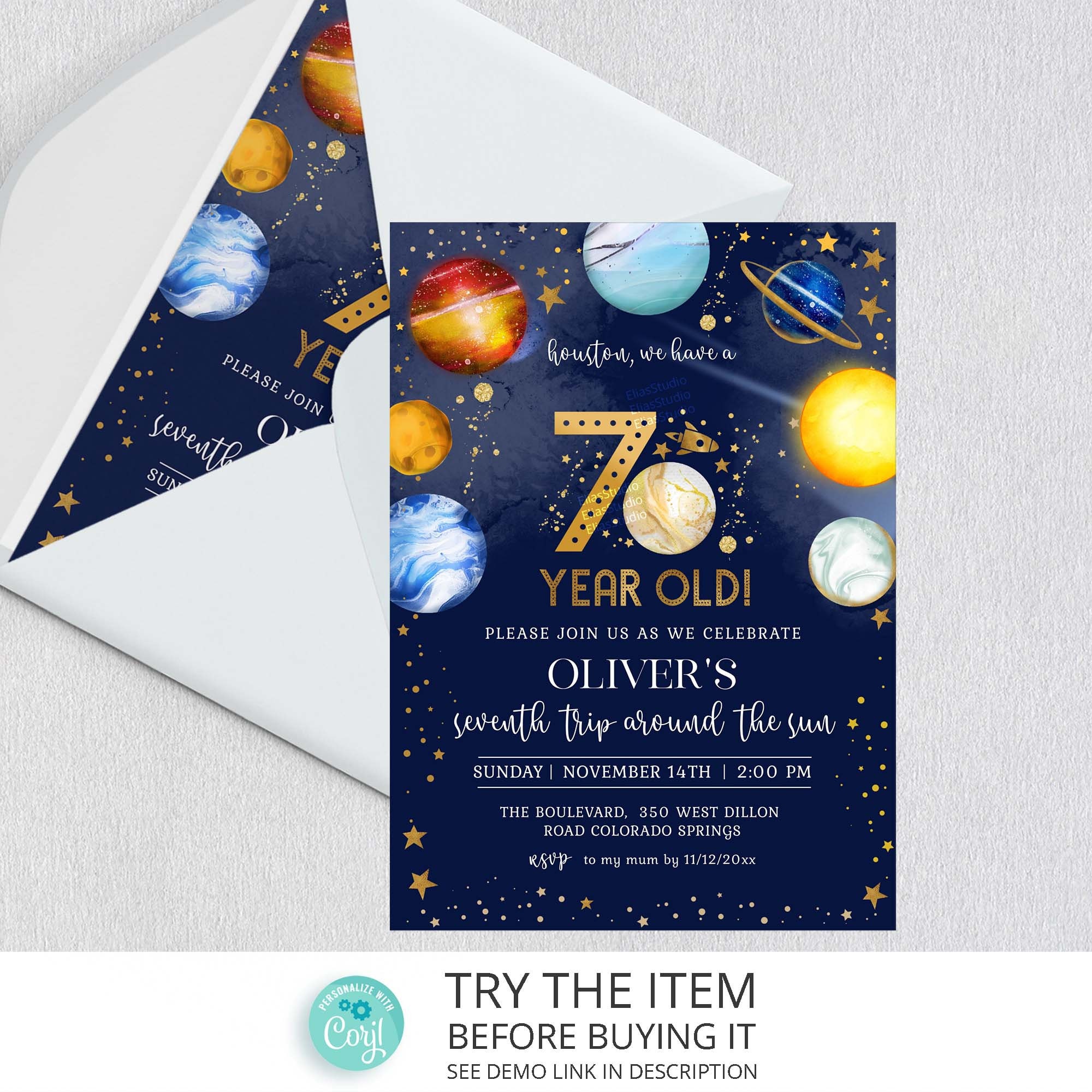 Editable Space Birthday Party Invitation Seventh Trip Around | Etsy