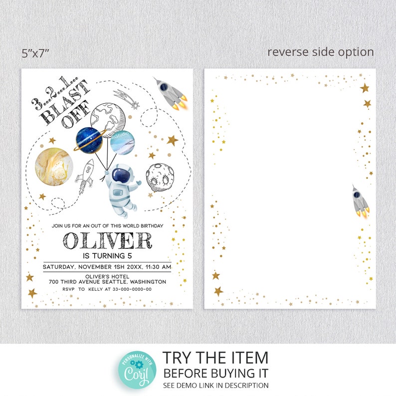 Editable Outer Space Birthday Invitation Template Trip Around - Etsy
