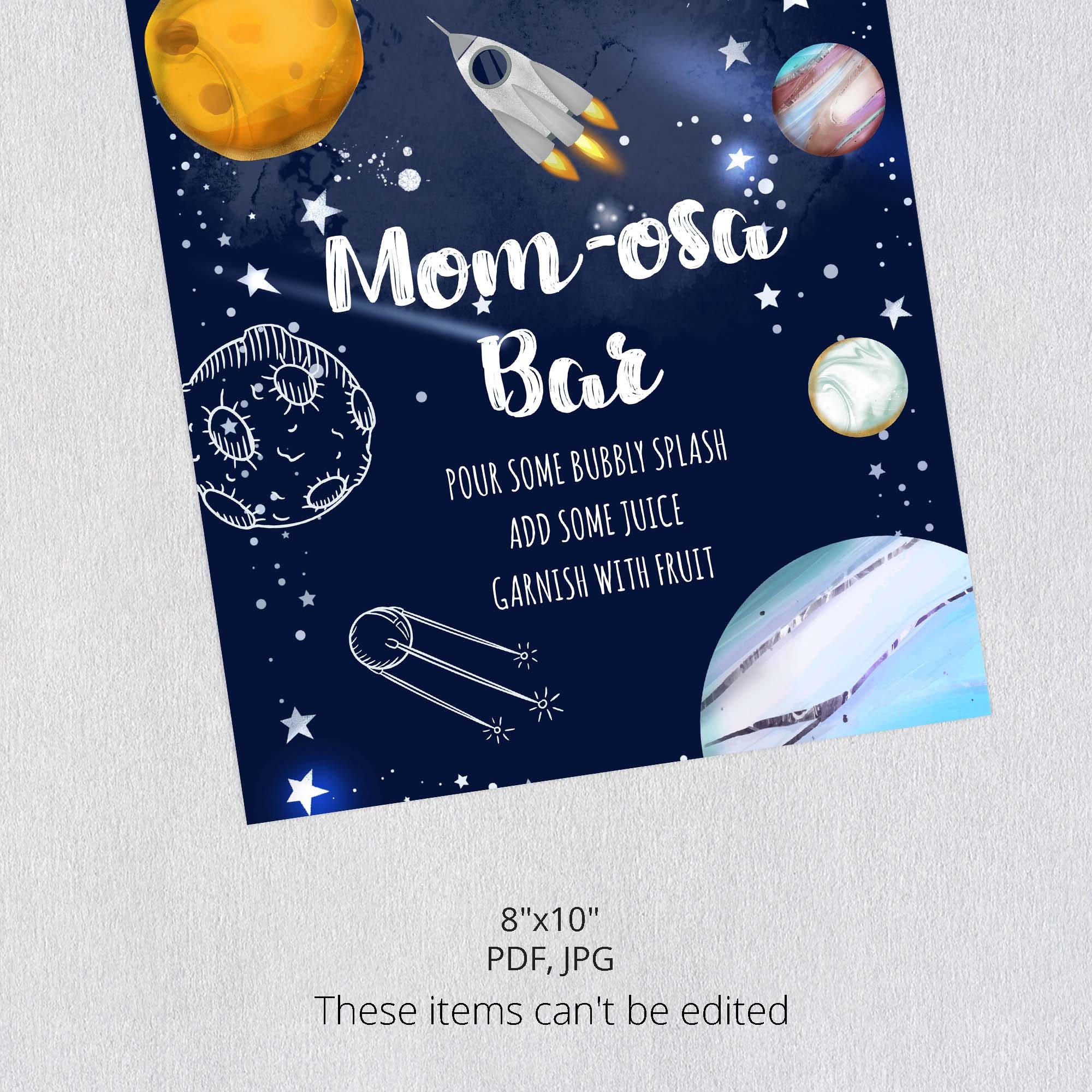 Outer Space Mom-osa Bar Sign Template Space Party Bar Sign | Etsy