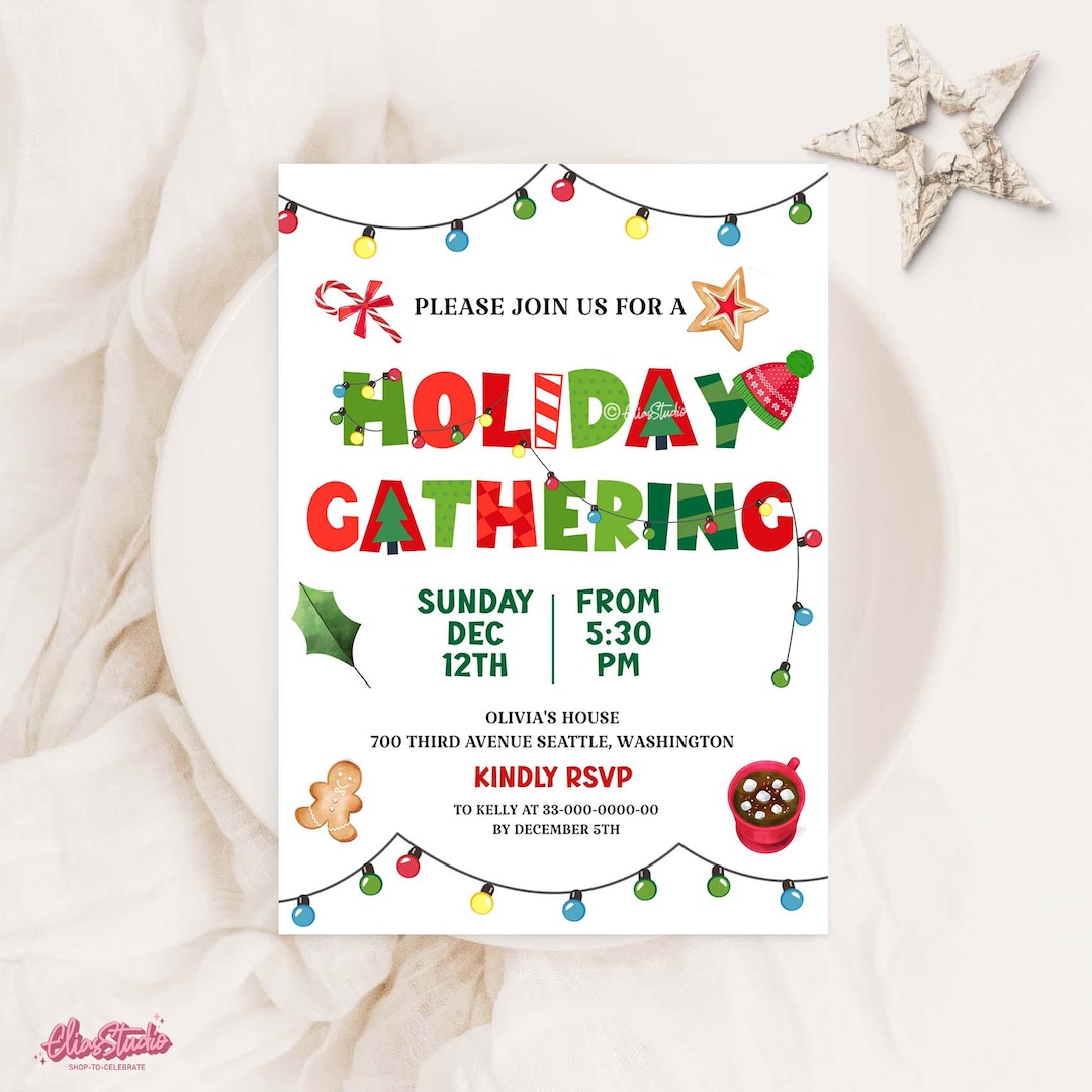 Holiday Gathering Invitation Digital Template Christmas Party Invite ...