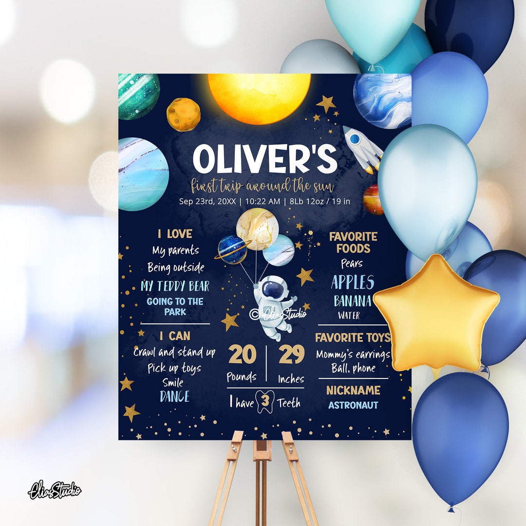 Editable Space Birthday Milestone Sign First Trip Around the Sun Party ...
