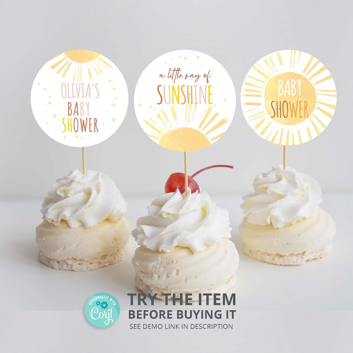 Editable Sunshine Baby Shower Cupcake Toppers | a Little Ray of ...