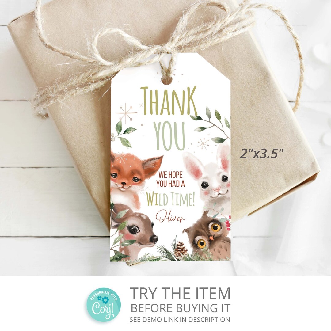 Editable Animals Party Favor Tags He's a Wild One Boy Woodland Animals ...