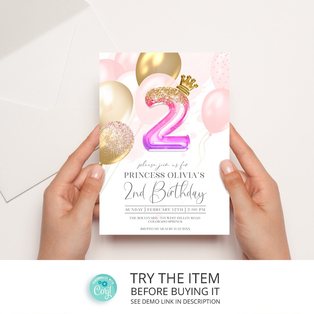 Editable Princess Second Birthday Girl Invitation Template | Little ...