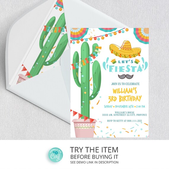 Editable Fiesta Birthday Invitation Template Birthday Fiesta | Etsy
