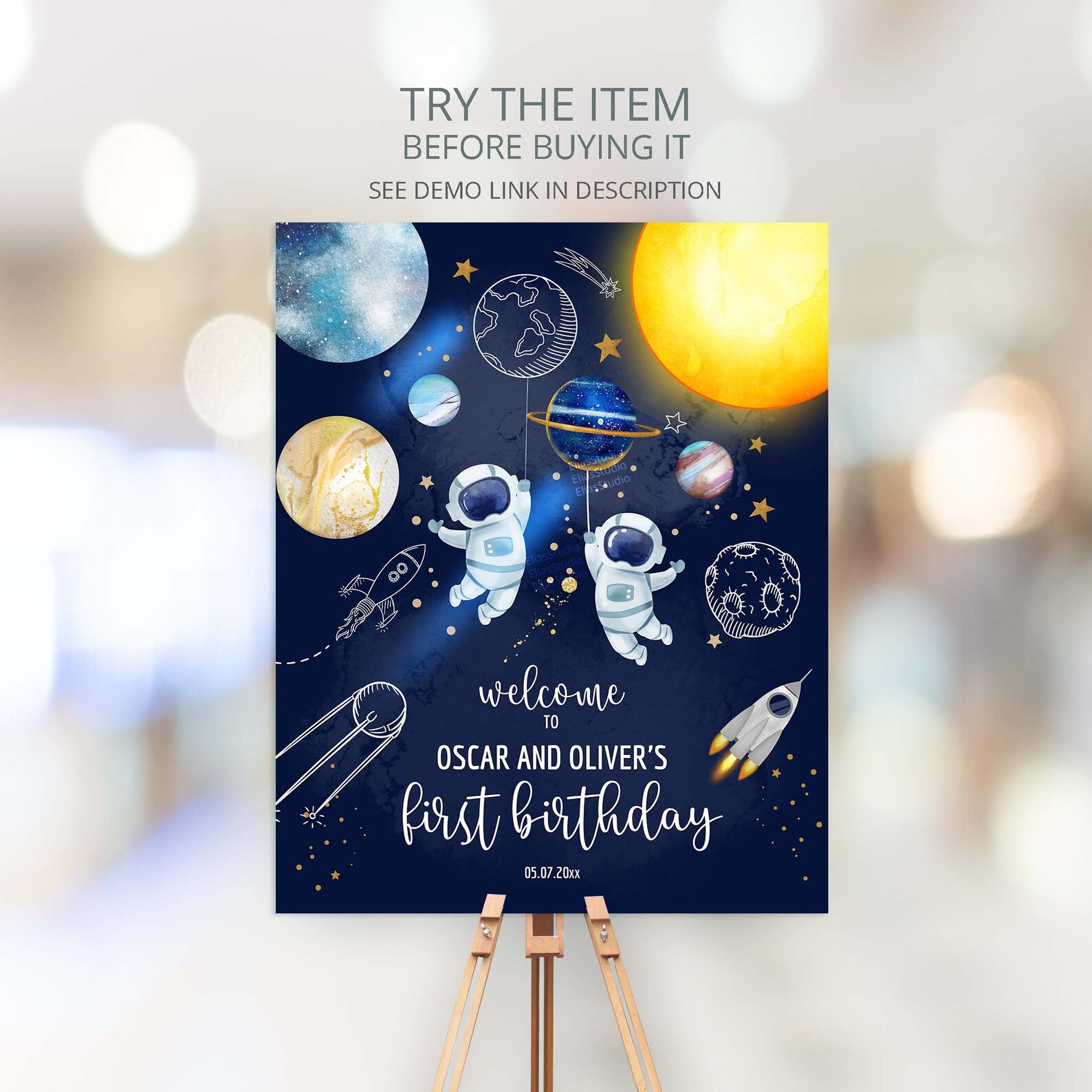 Editable Space Themed Twin Birthday Welcome Sign First Trip - Etsy