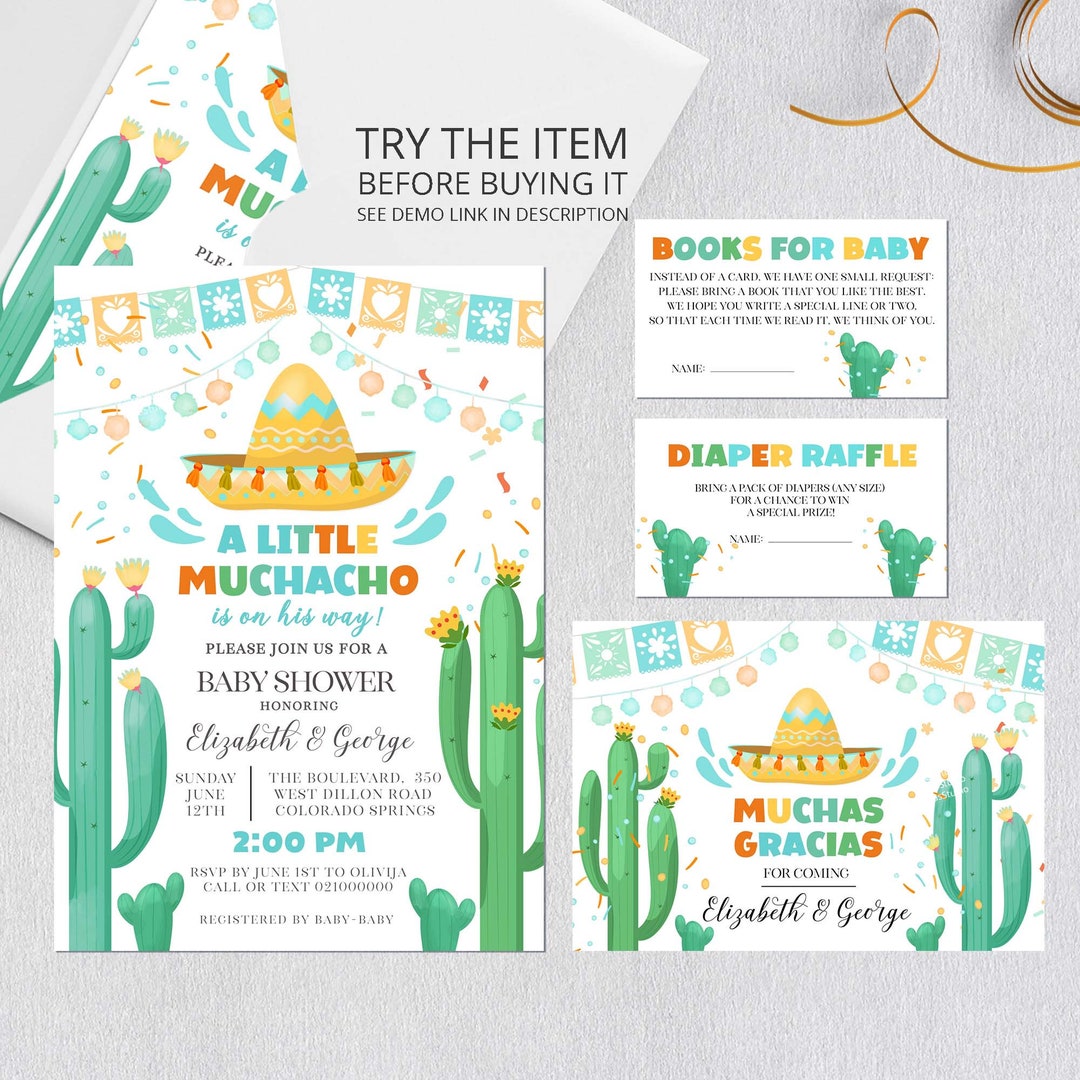 Fiesta Baby Shower Invitation Set A Little Muchachito Baby Shower ...
