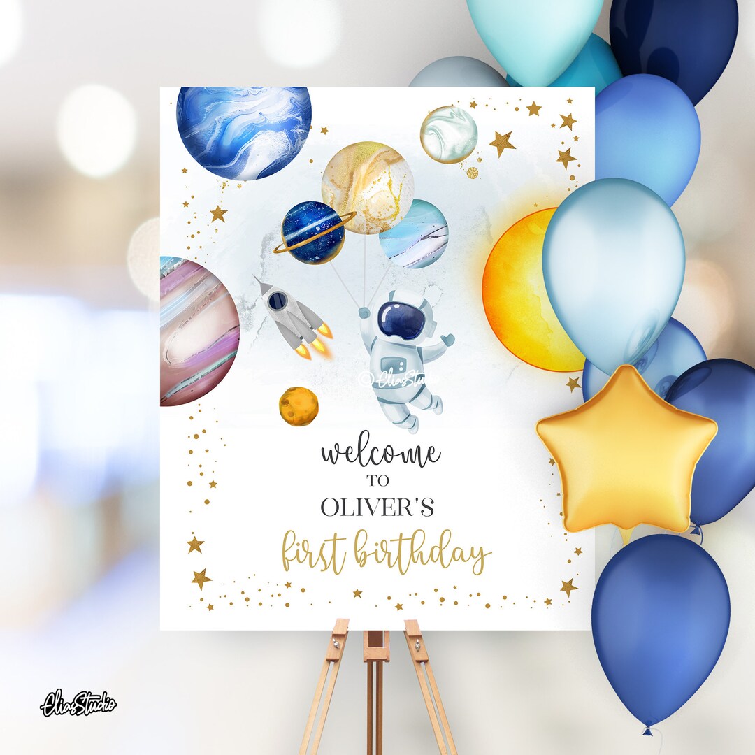 Editable Outer Space Birthday Welcome Sign | Baby's 1st Birthday Space ...