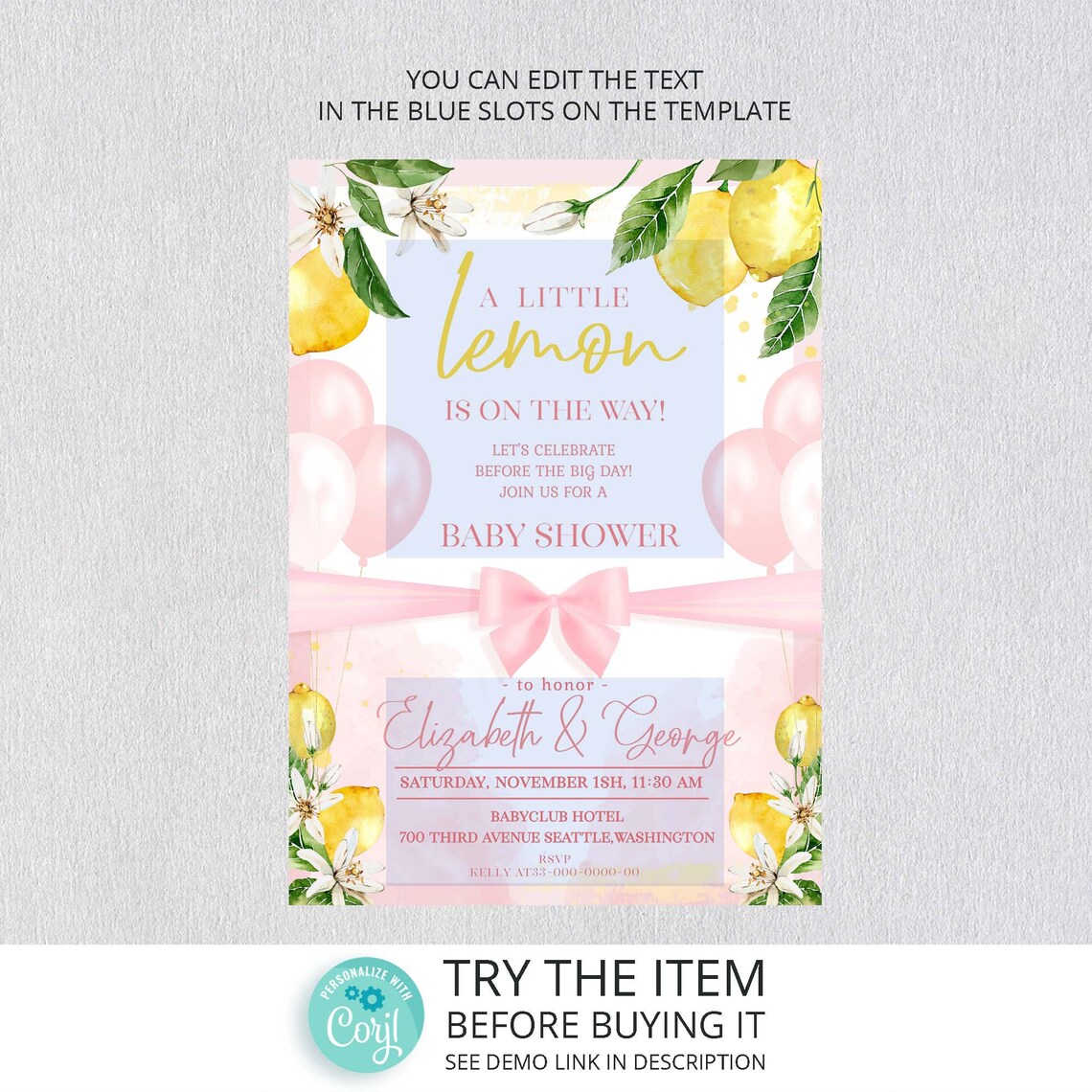 Lemon Invitation Baby Shower Lemon Theme Citrus Baby Shower | Etsy