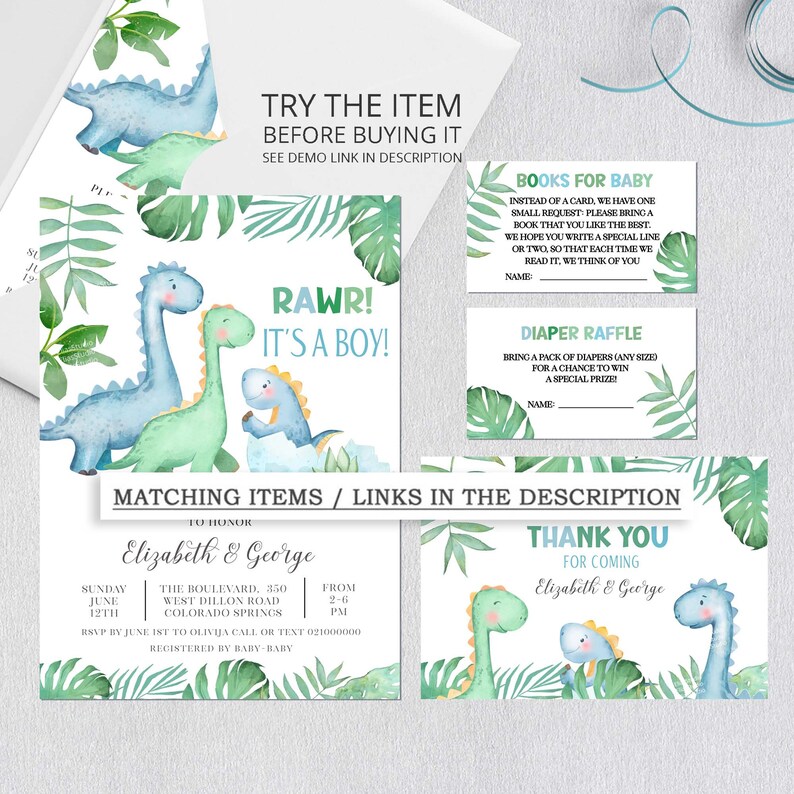Editable Dinosaur Baby Shower Game Bundle Printable •greenery Boho ...