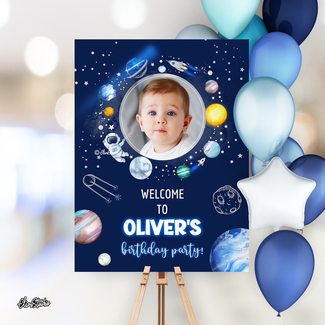 Space Birthday Party Sign, First Birthday Board Boy, First Trip Around ...