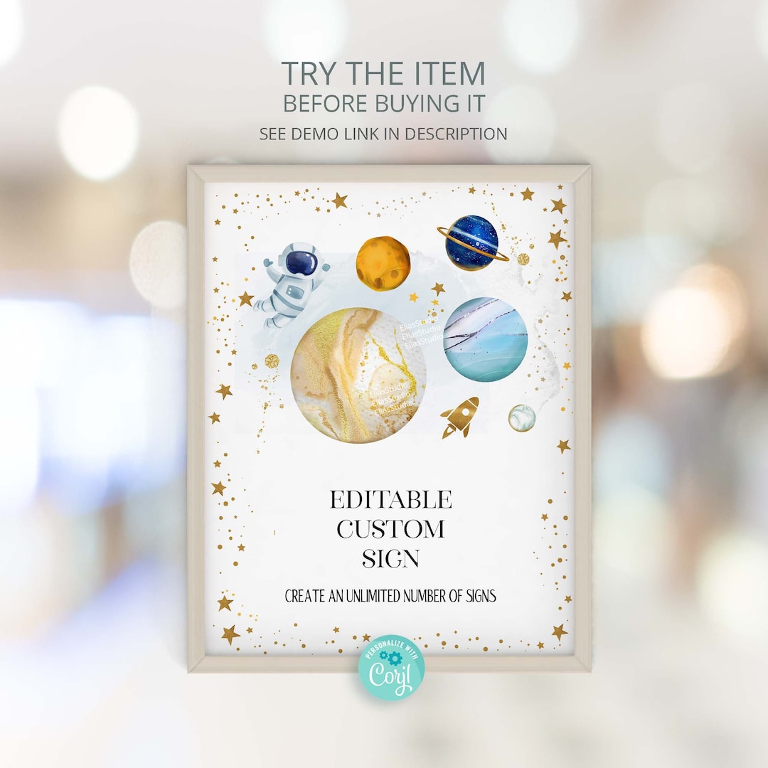 Editable Custom Sign Space Birthday Party | Custom Sign Template Space ...