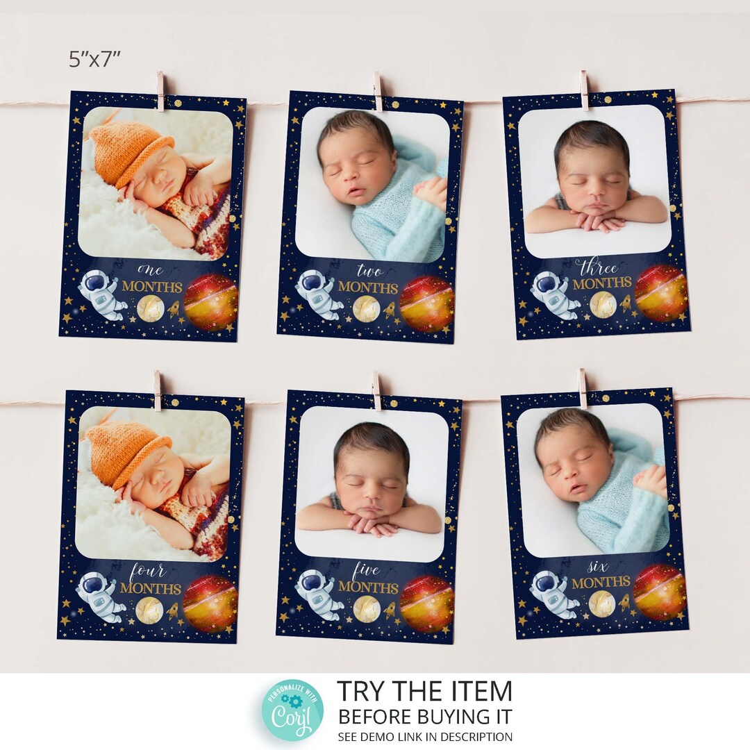 Editable Space Birthday Banner, Monthly Photo Banner, First Year Photos ...