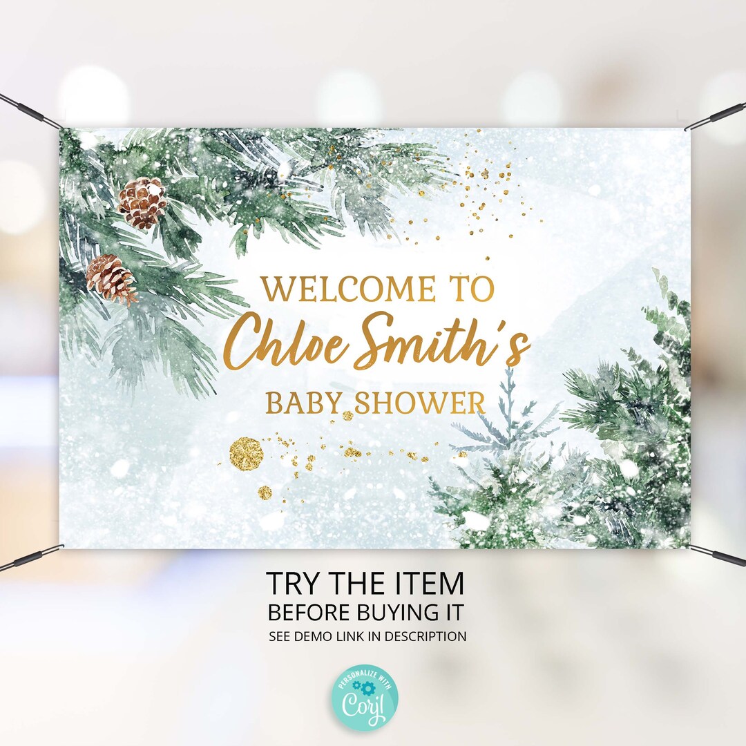 Baby Its Cold Outside Baby Shower Editable Backdrop Banner Winter Baby ...