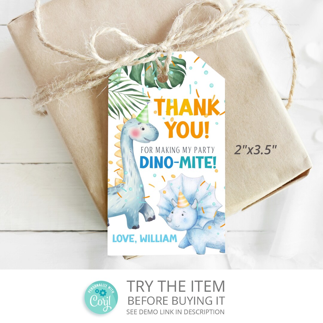 Dinosaur Boy Birthday Party Editable Favor Tags Greenery Boho Dinosaur ...