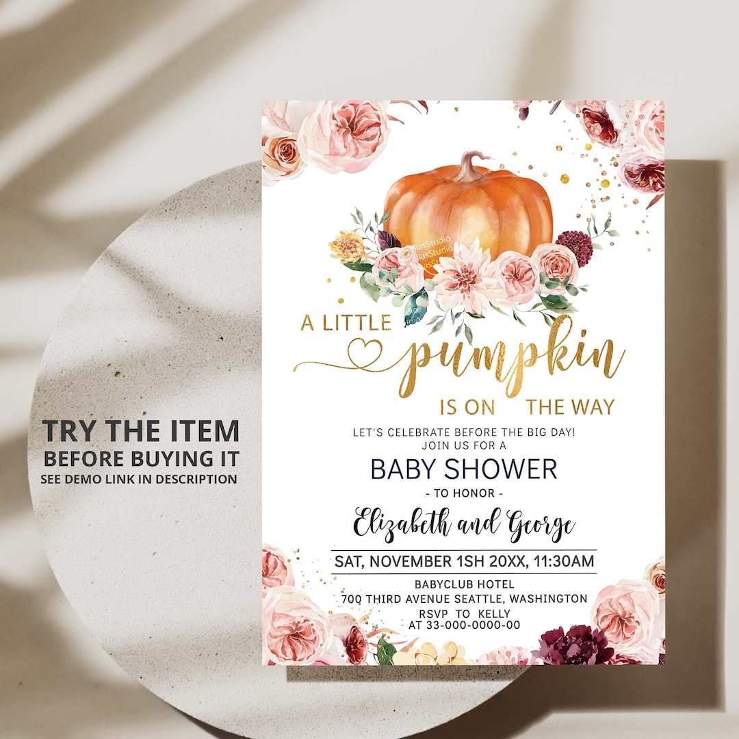Editable Little Pumpkin Baby Shower Invitation Sweet Pumpkin Baby ...