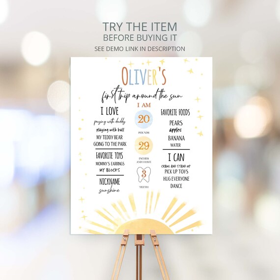 Editable Our Little Sunshine Birthday Milestones Sign First - Etsy