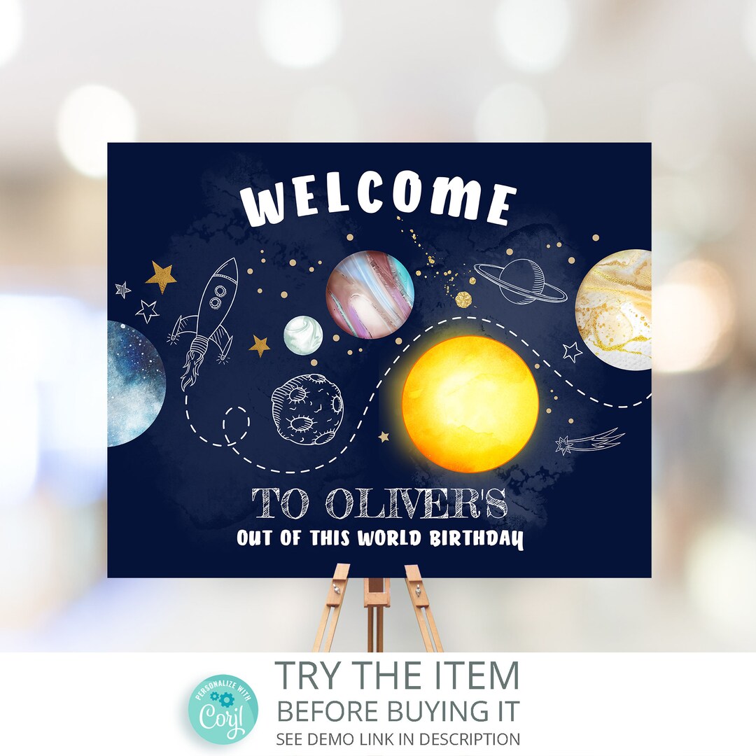 Editable Outer Space Birthday Welcome Sign Baby's 1st - Etsy