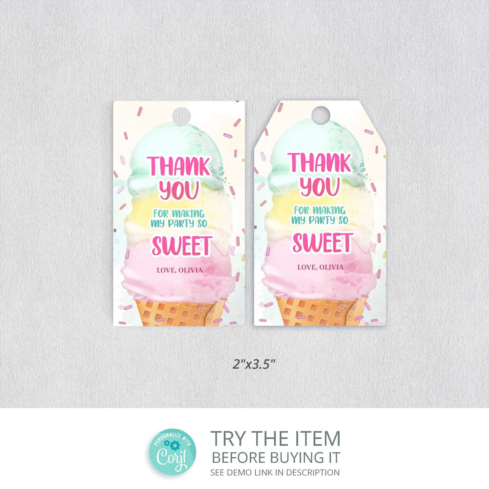 Editable Ice Cream Favor Tags. Ice Cream Party Thank You Tags - Etsy
