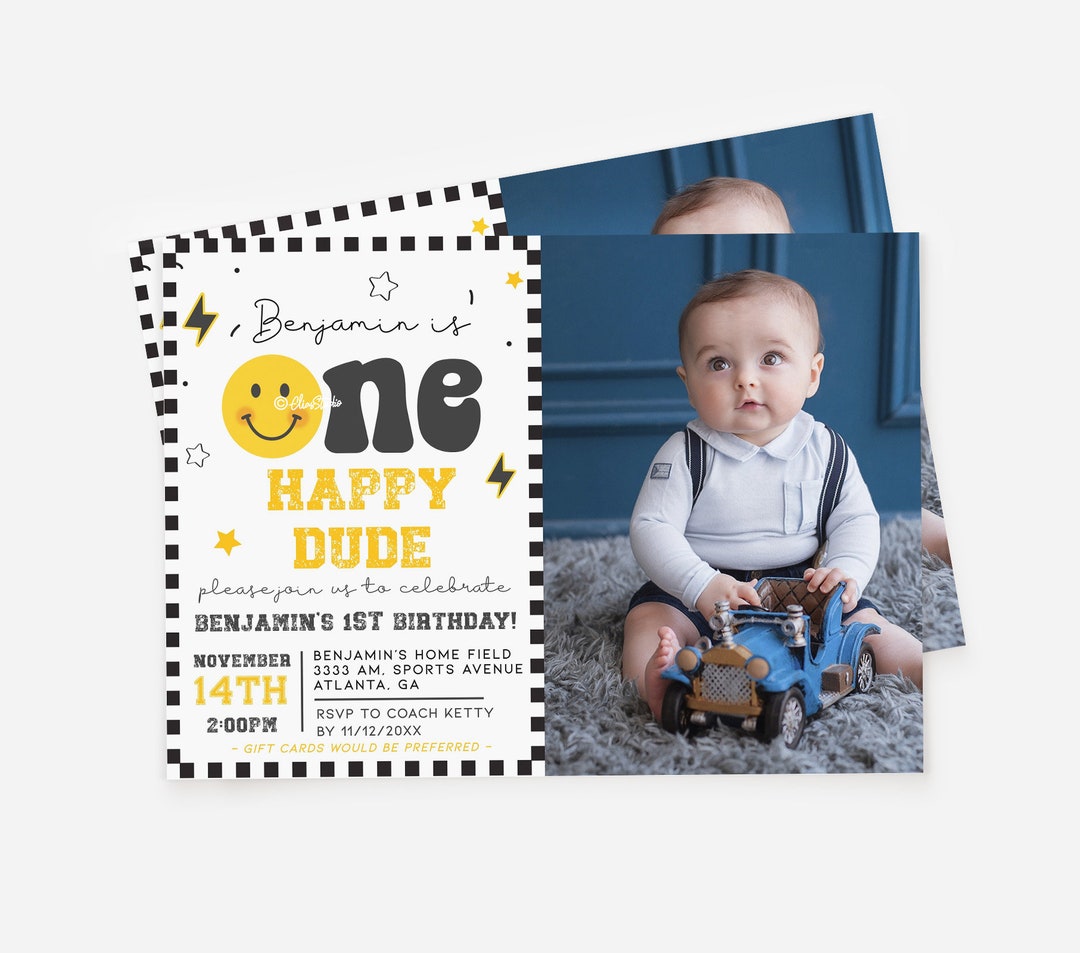 ONE Happy Dude Birthday, Thank You Card With Photo, First Birthday Boy ...