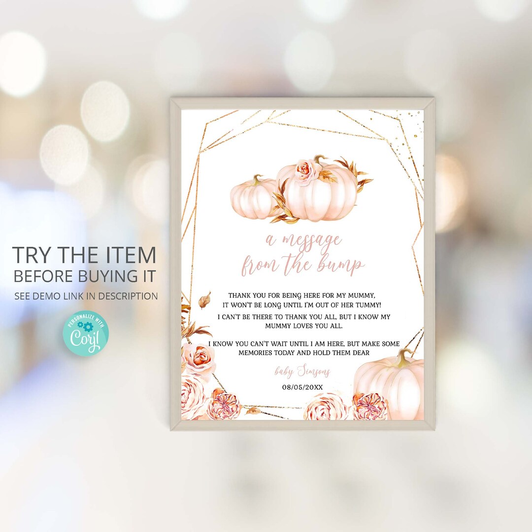 Editable Message From the Bump Pumpkin Sign Template Fall Baby Shower ...