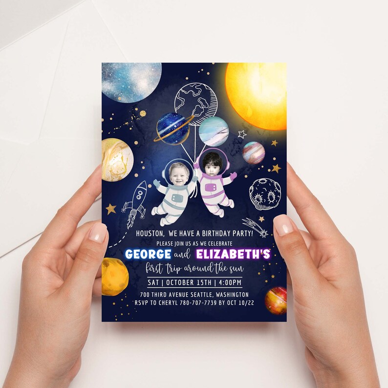 Twins Boy Girl Birthday Invitation Personalized With Photo - Etsy