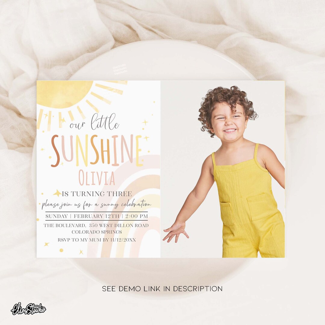 Boho Sun and Rainbow Birthday Invitation Our Little Sunshine Birthday ...
