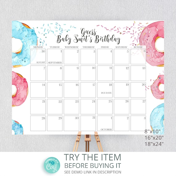 Guess Due Date Donut Gender Reveal Due Date Calendar Guess | Etsy