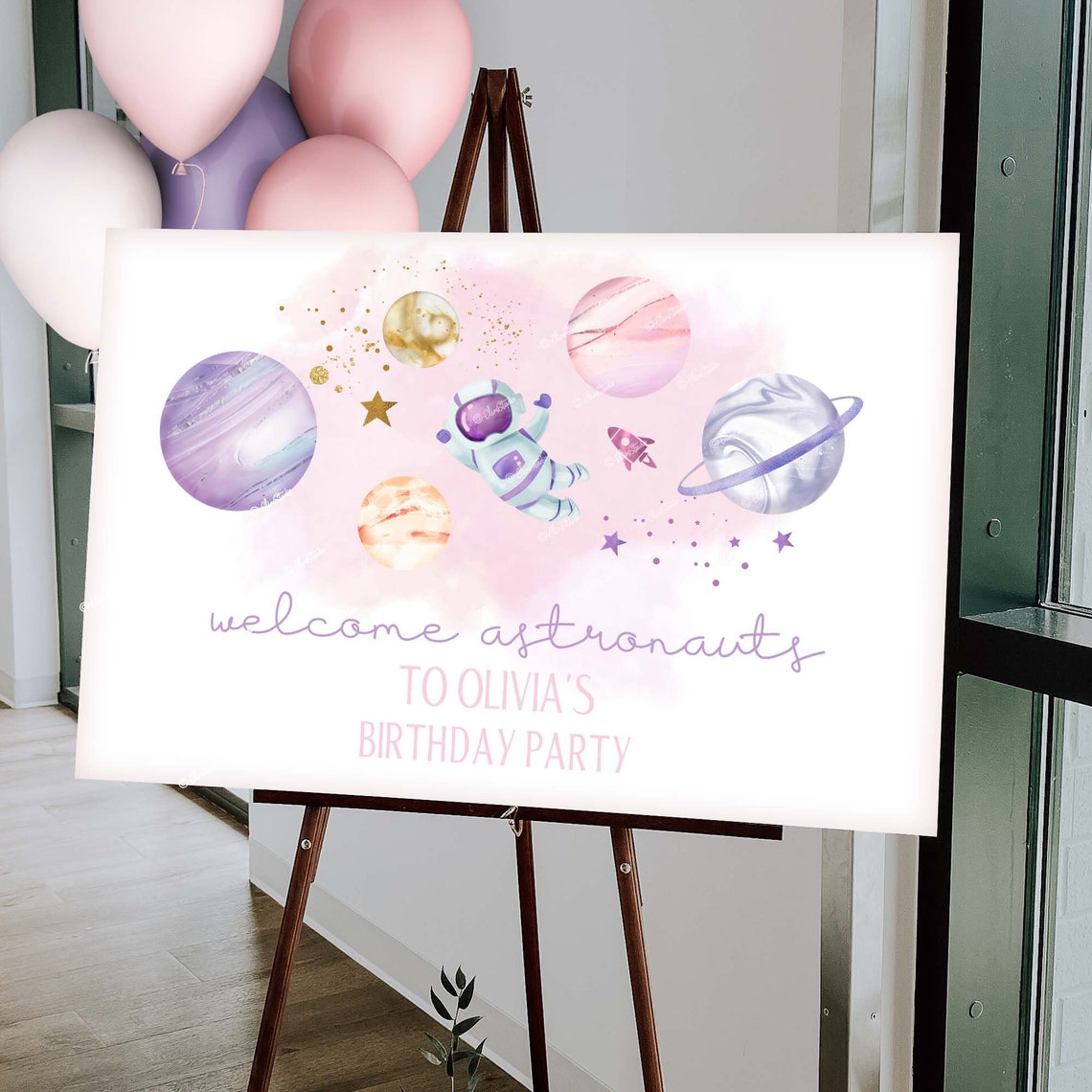 Editable Outer Space Birthday Welcome Sign Astronauts, First Trip ...