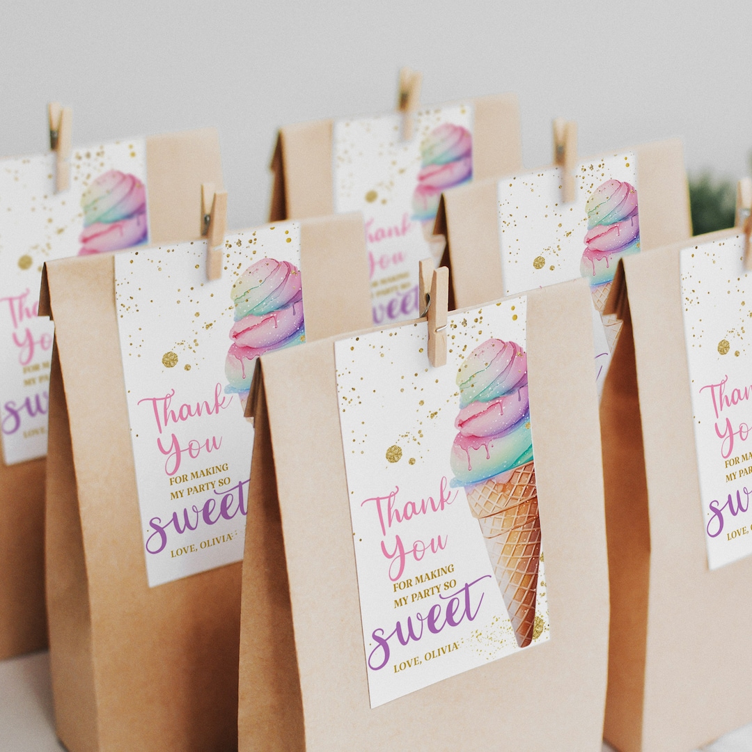 Rainbow Ice Cream Thank You Tags Editable Tags Template Ice Cream ...