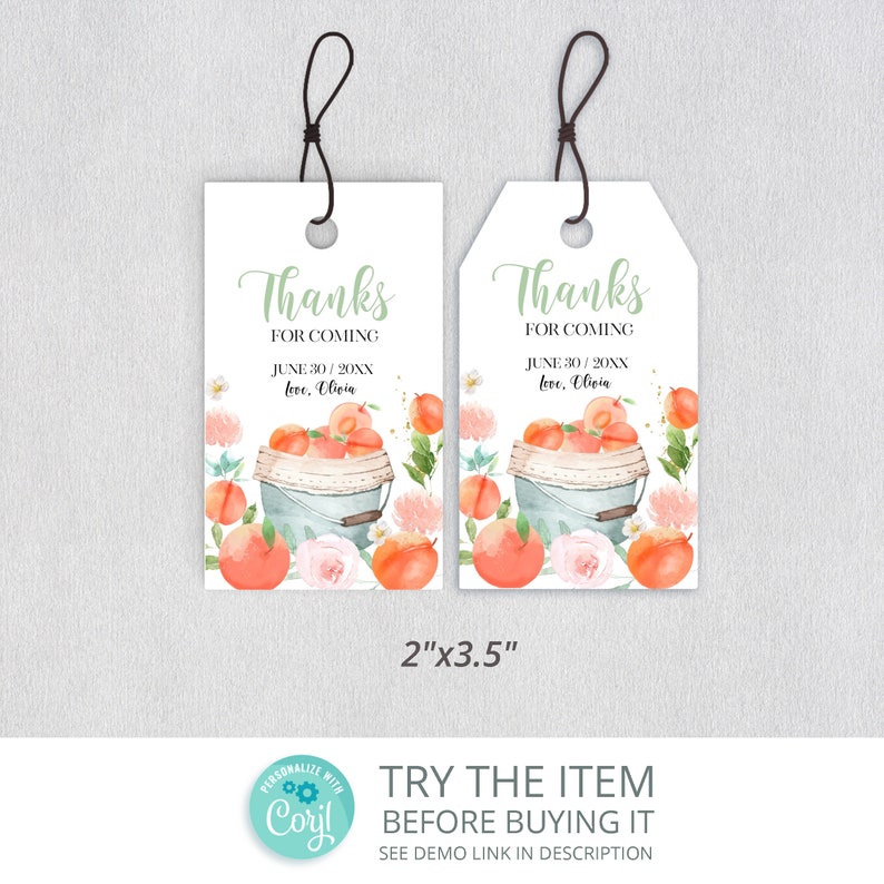 Editable Peach Birthday Favor Tags. Sweet as a Peach Birthday - Etsy