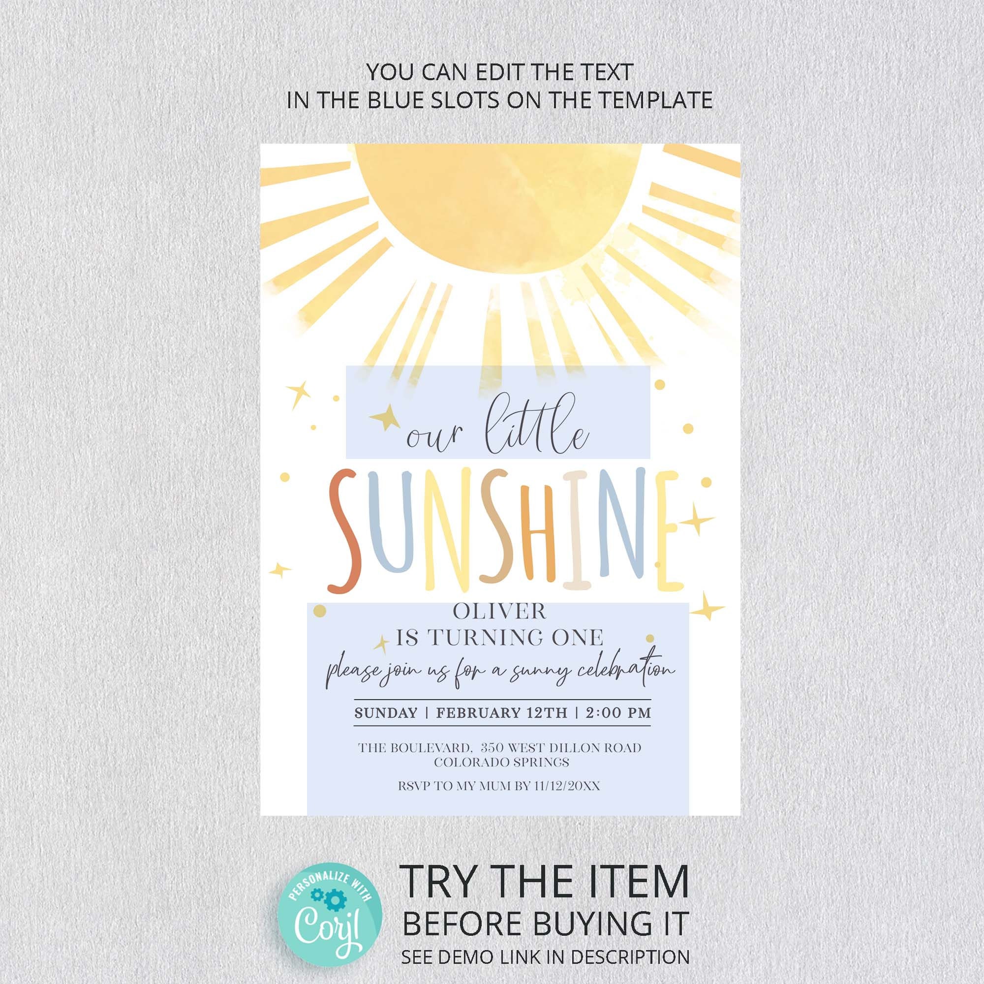 Editable Sunshine Birthday Invitation Template Our Little - Etsy