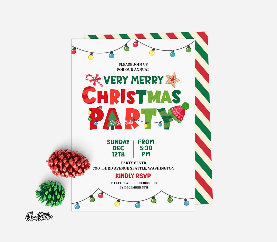 Very Merry Christmas Invitation Digital Template Merry Christmas Party ...