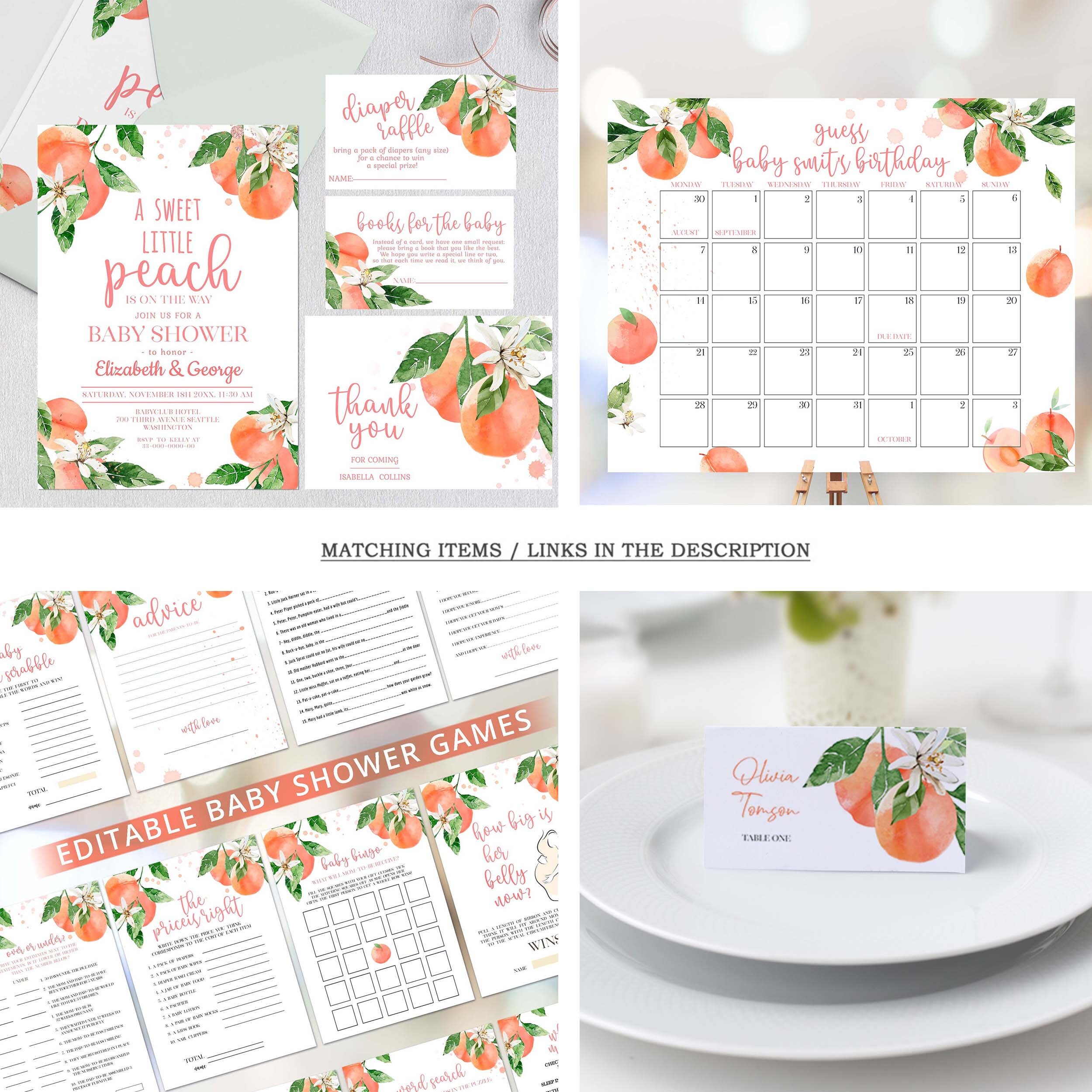 Editable Peach Baby Shower Sign Bundle Sweet as a Peach Baby Shower ...