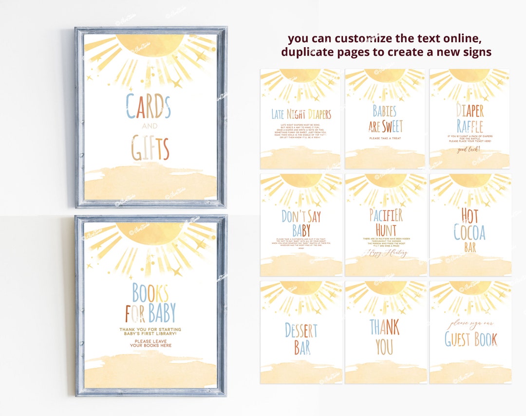 Sunshine Baby Shower Sign Bundle Baby Shower Decoration Boho a Little ...