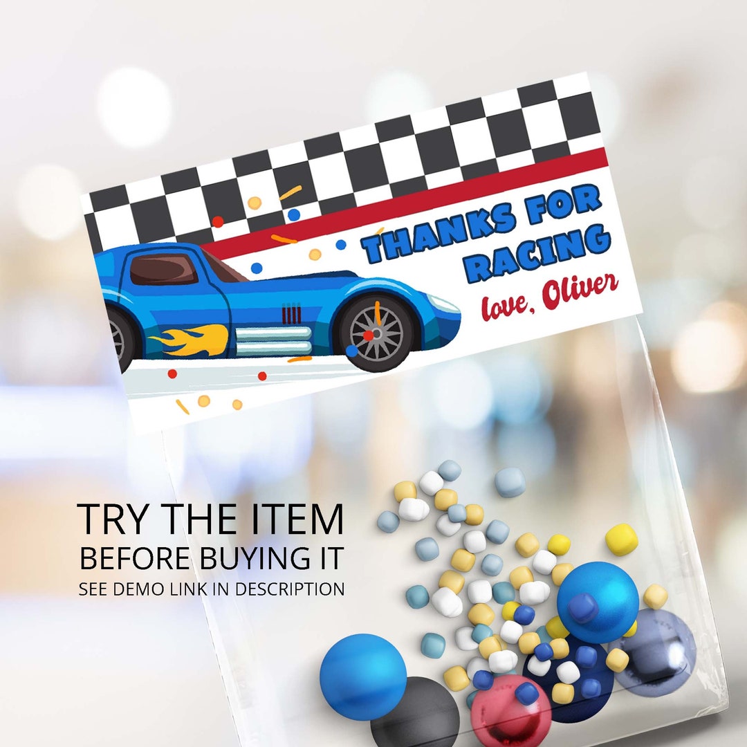 Racecar Birthday Party Editable Treat Bag Toppers Two Fast Birthday ...